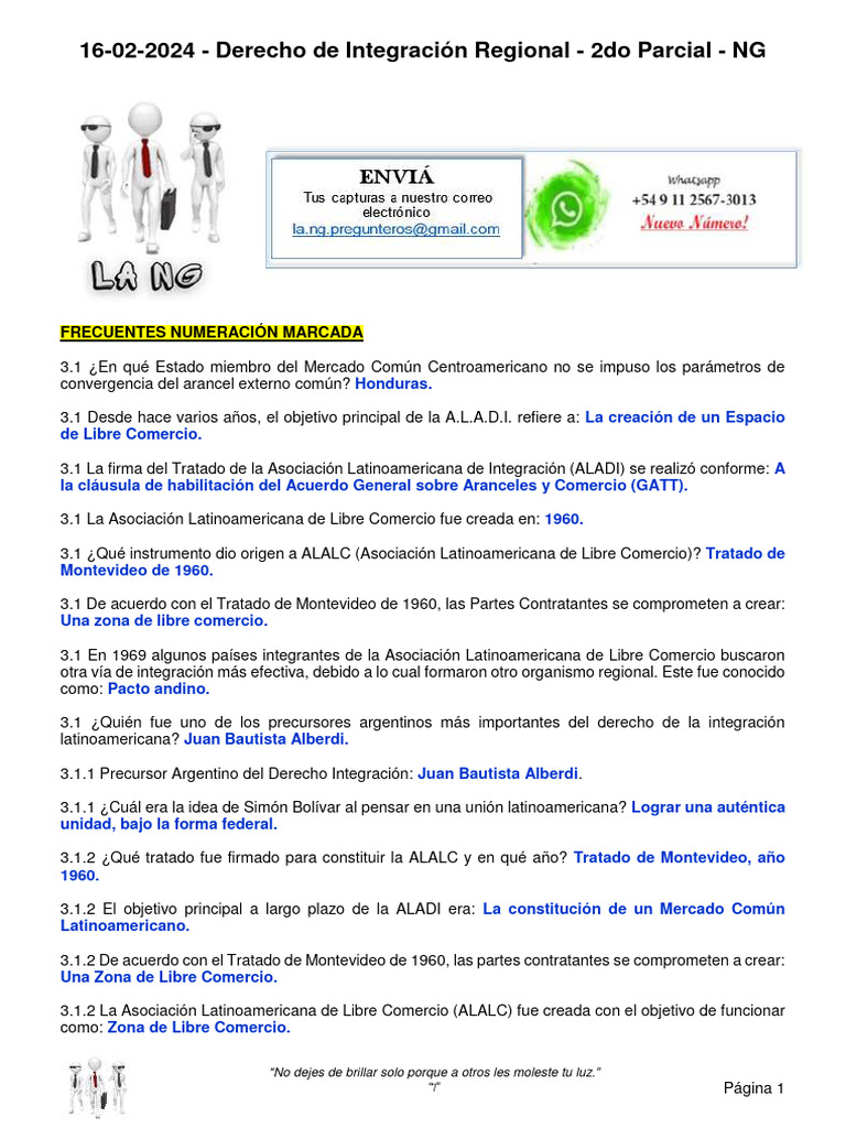 16-02-2024 - Derecho de Integración Regional - 2do Parcial - NG | Descargar gratis PDF | Ley de ...