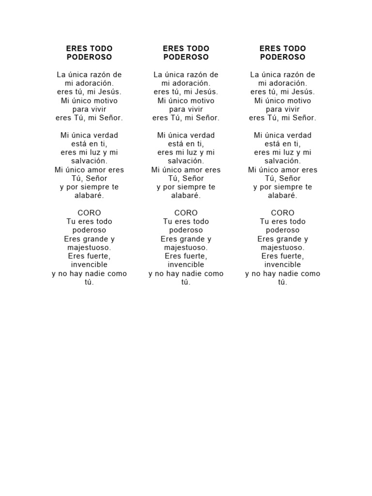 Eres Todo Poderoso Letra | PDF