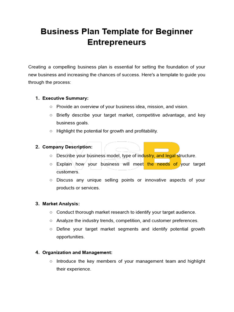 Business Plan Template For Beginner Entrepreneurs | PDF
