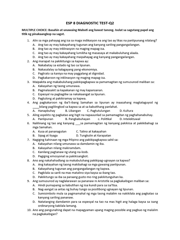Esp 8 Diagnostic Test-Q2 | PDF