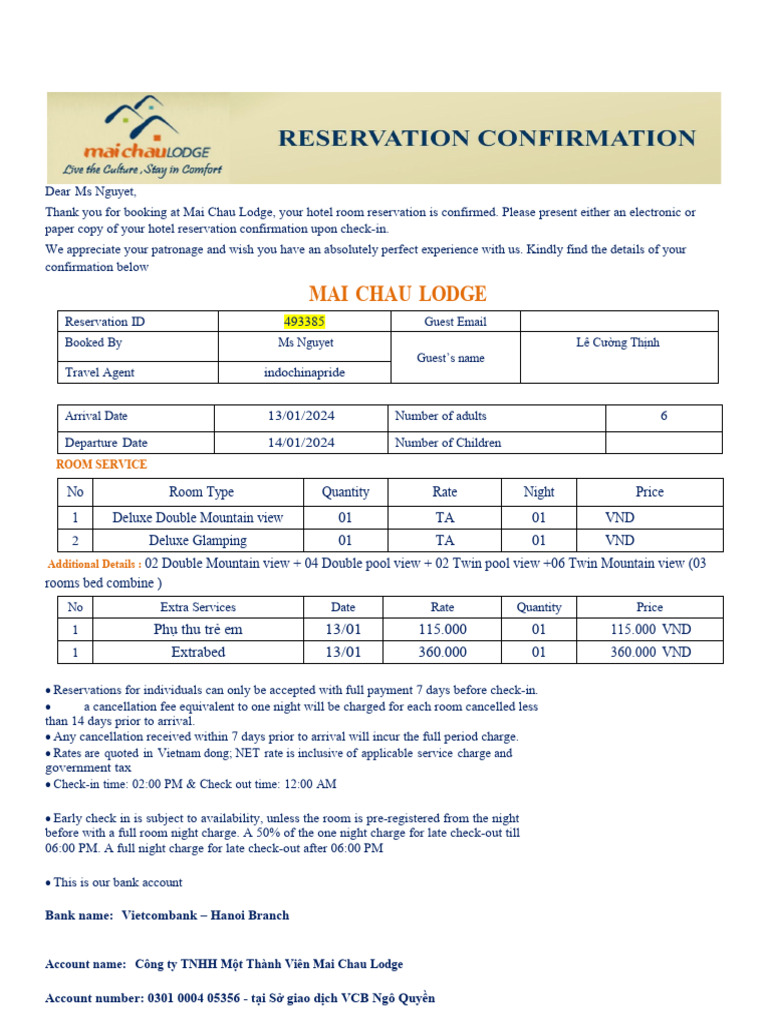 Reservation Confirmation Form | PDF | Economies | Payments