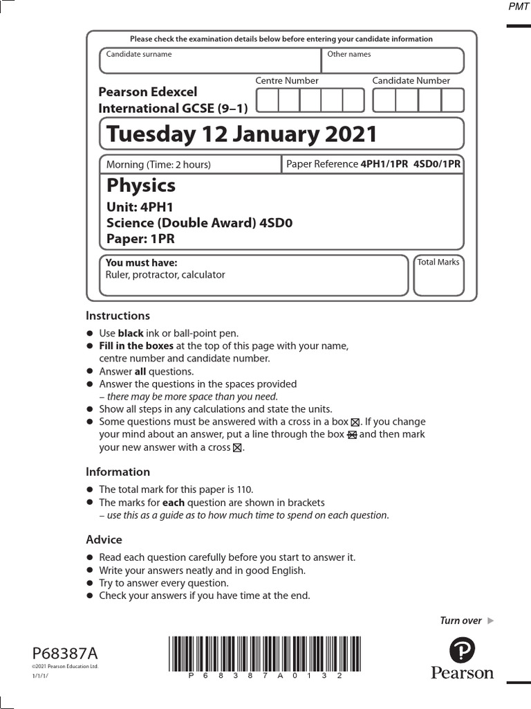 January 2021 (R) QP | PDF | Gases | Pressure