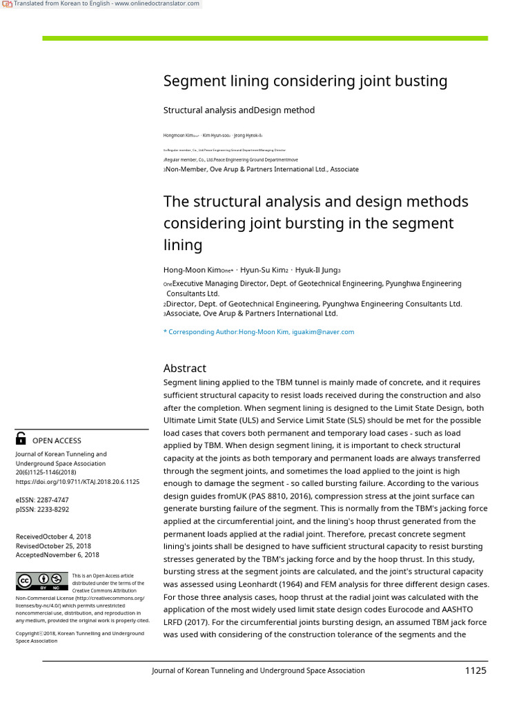 The Structural Analysis and Design Methods Considering Joint Bursting in The Segment Lining ...