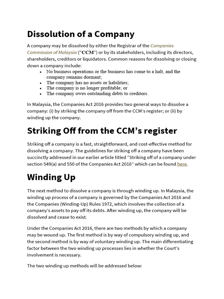Dissolution of A Company | PDF | Liquidation | Justice