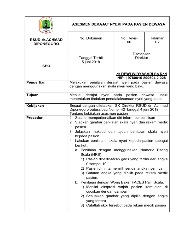 Ap 1.5 Spo Asesmen Derajat Nyeri Pada Dewasa | PDF
