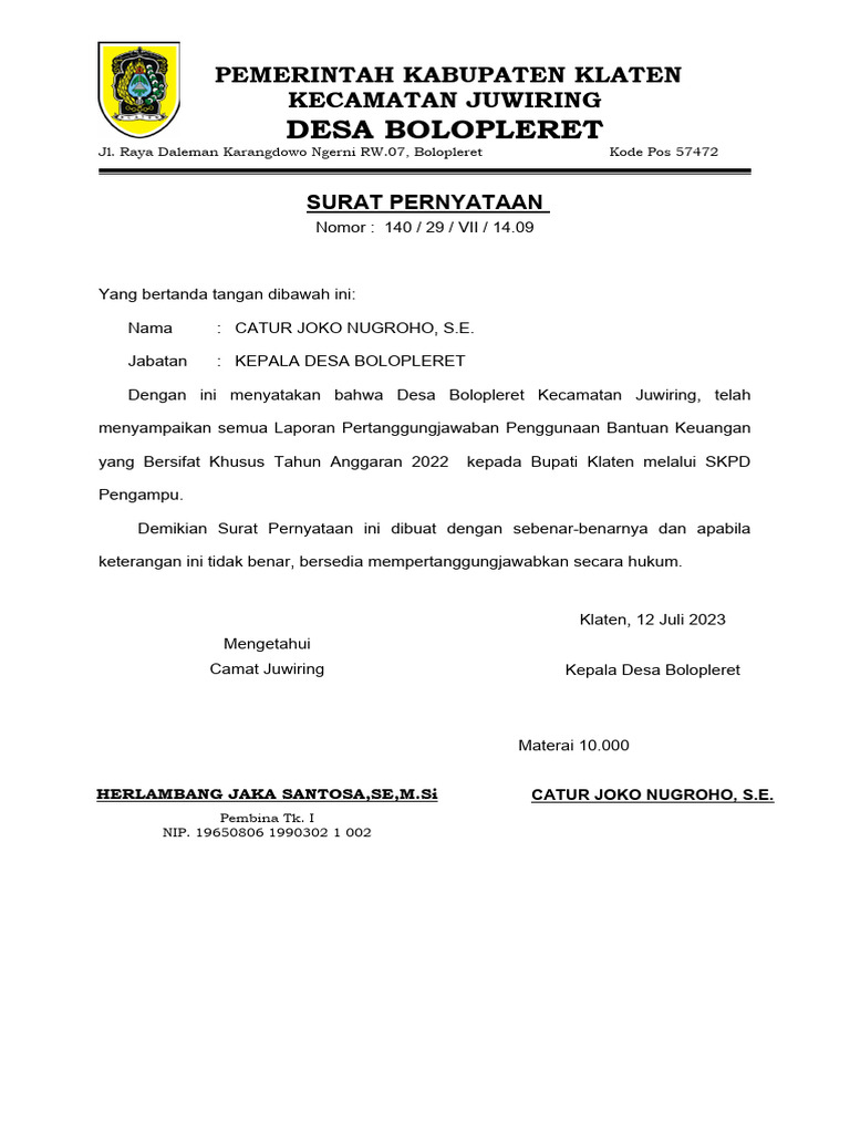 Form Pernyataan BKK 2022 | PDF