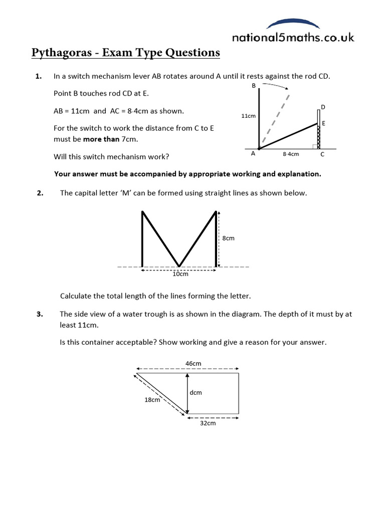 Pythagoras Exam Type F | PDF | Distance | Length