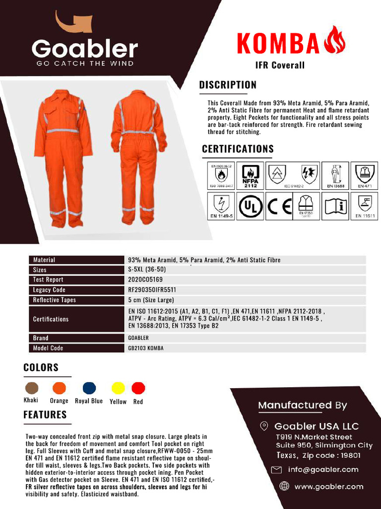 KOMBA IFR Coverall Specifications | PDF