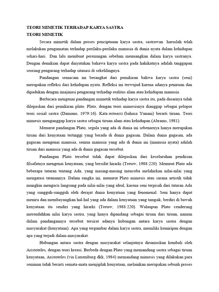 Teori Mimetik Terhadap Karya Sastra | PDF Teori Mimetik Terhadap Karya Sastra | PDF