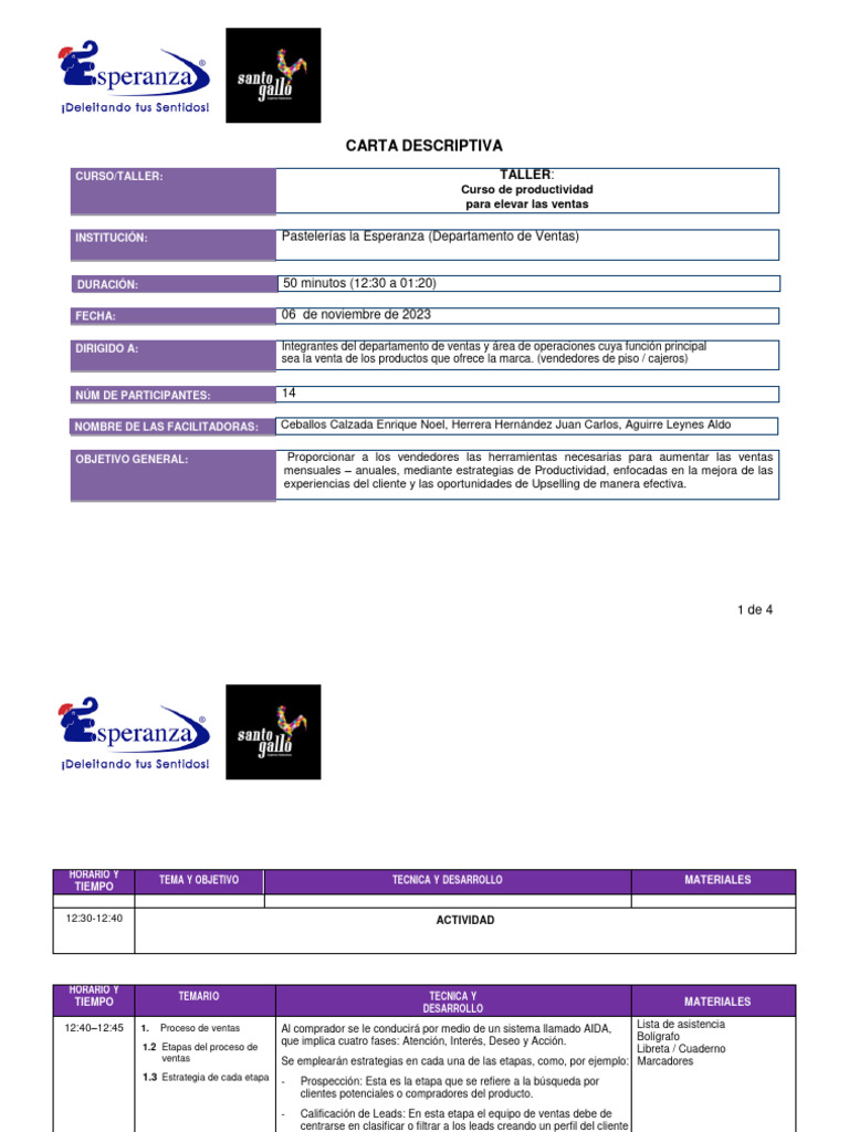 Carta Descriptiva | PDF | Procesos de negocio | Mercado (economía)