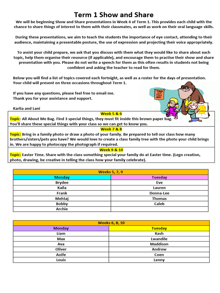 Term 1 2024 Show and Share Prep Gold | PDF