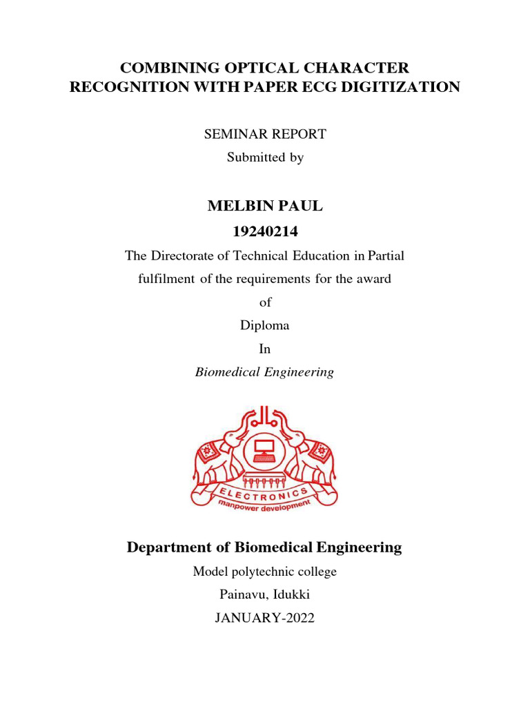 Melbin Paul Seminar Report | PDF | Electrocardiography | Optical Character Recognition