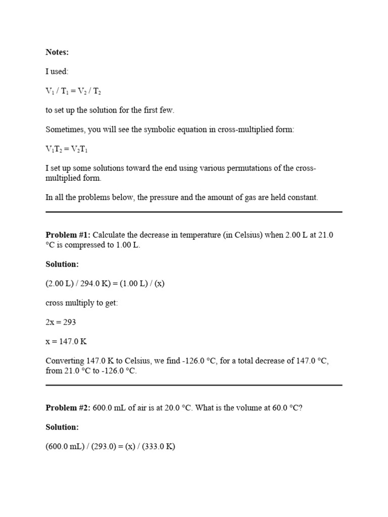 Charles' Law Sample Problems | PDF | Gases | Phases Of Matter