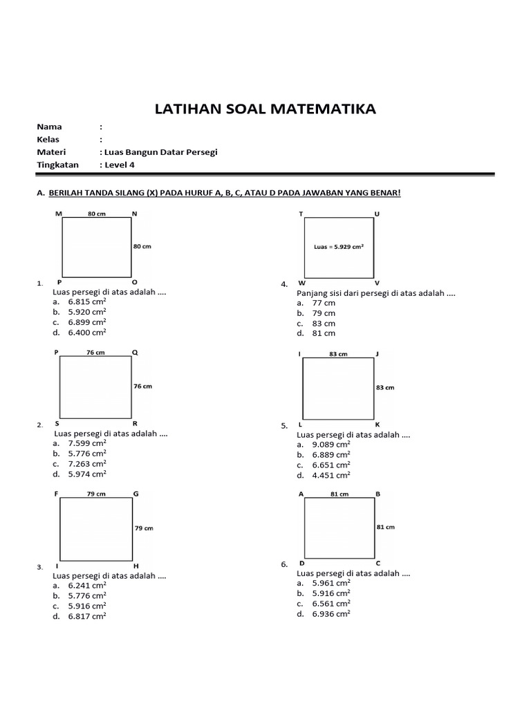 Soal Luas Persegi Kelas 4 | PDF