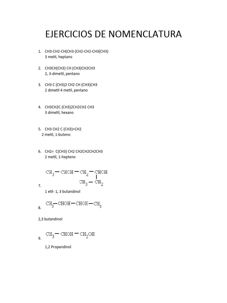 Ejercicios de Nomenclatura | PDF
