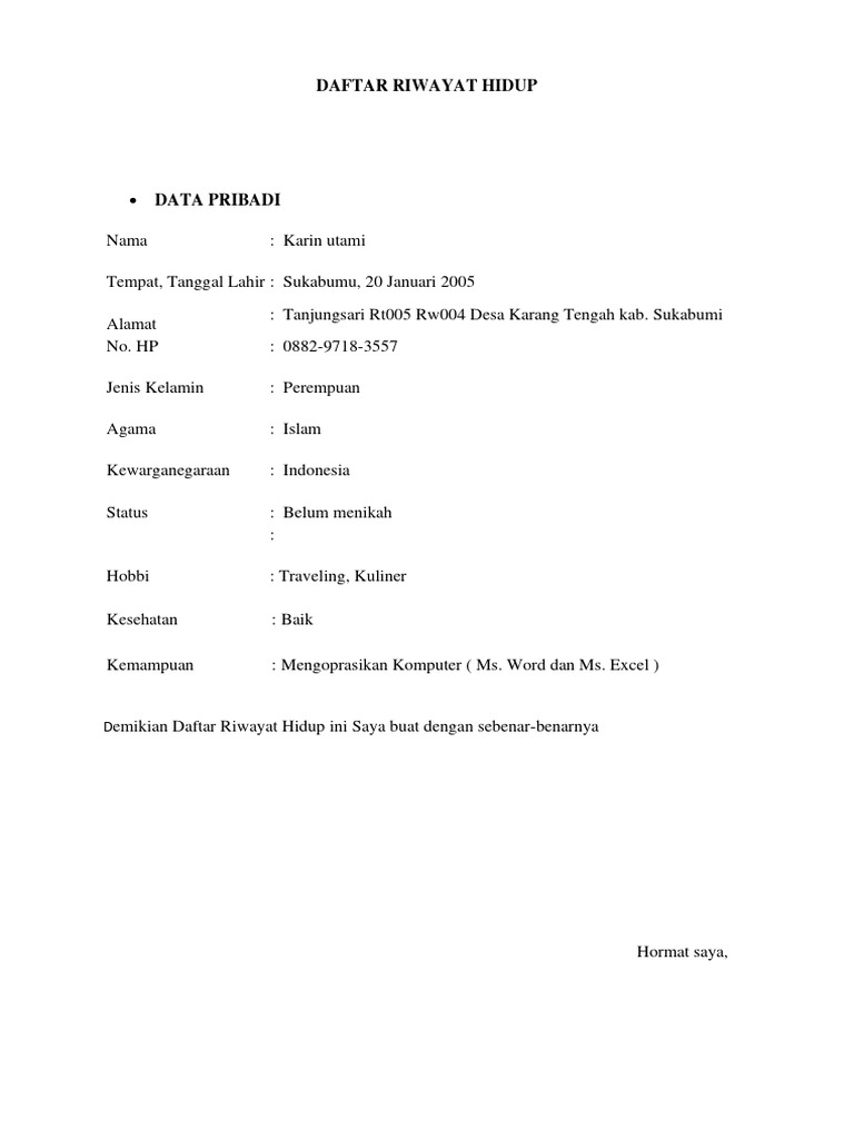 Data Lengkap - Karina Utami | PDF