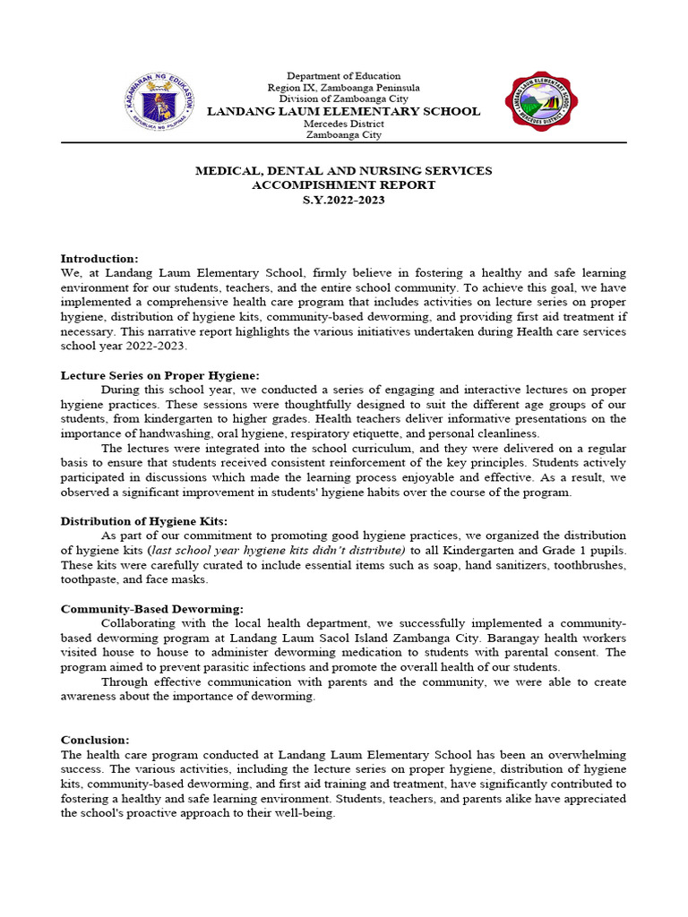 Narrative Report On HCS | PDF | Hygiene | Health Care