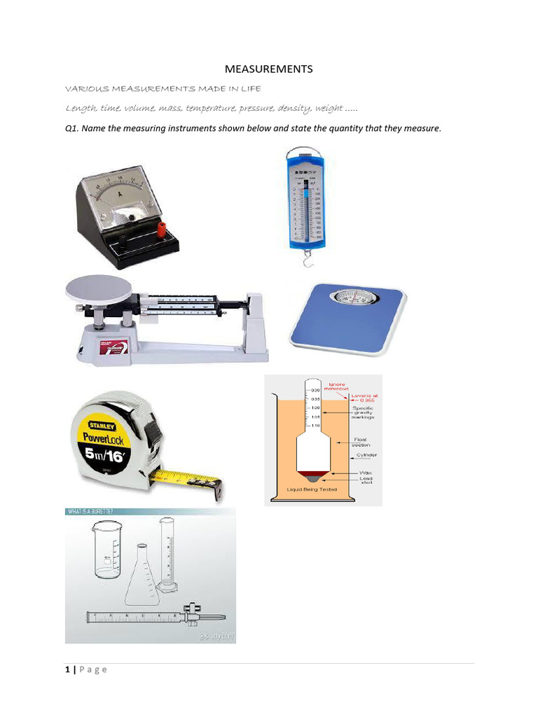 Measurements Worksheet | PDF | Weight | Mass
