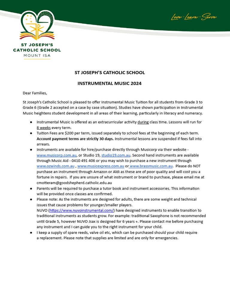 2024 Instrumental Music Form SJ | PDF | Musical Instruments | Tuition ...