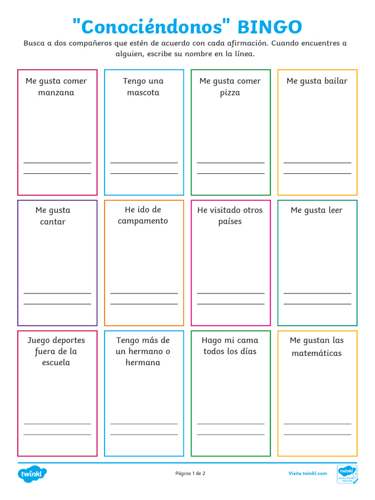 Bingo para Conocerse en Clase | PDF