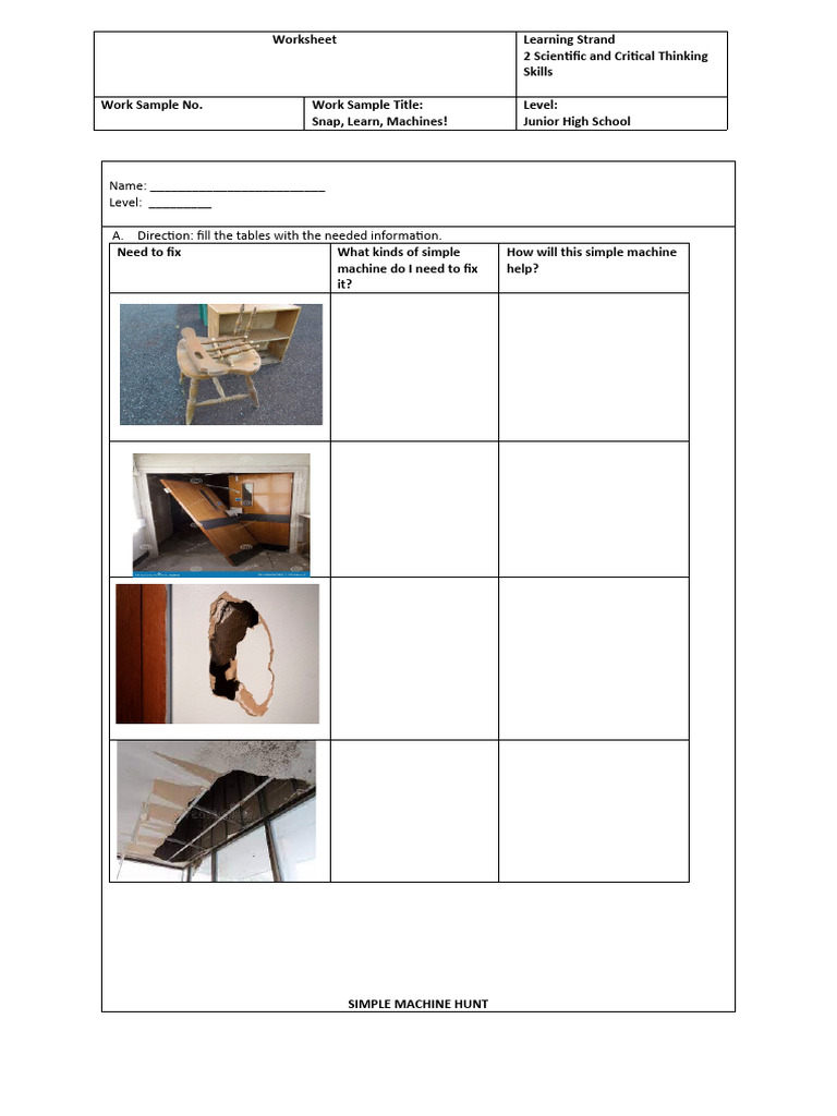 Simple Machine - Worksheet | Download Free PDF | Machines | Tools