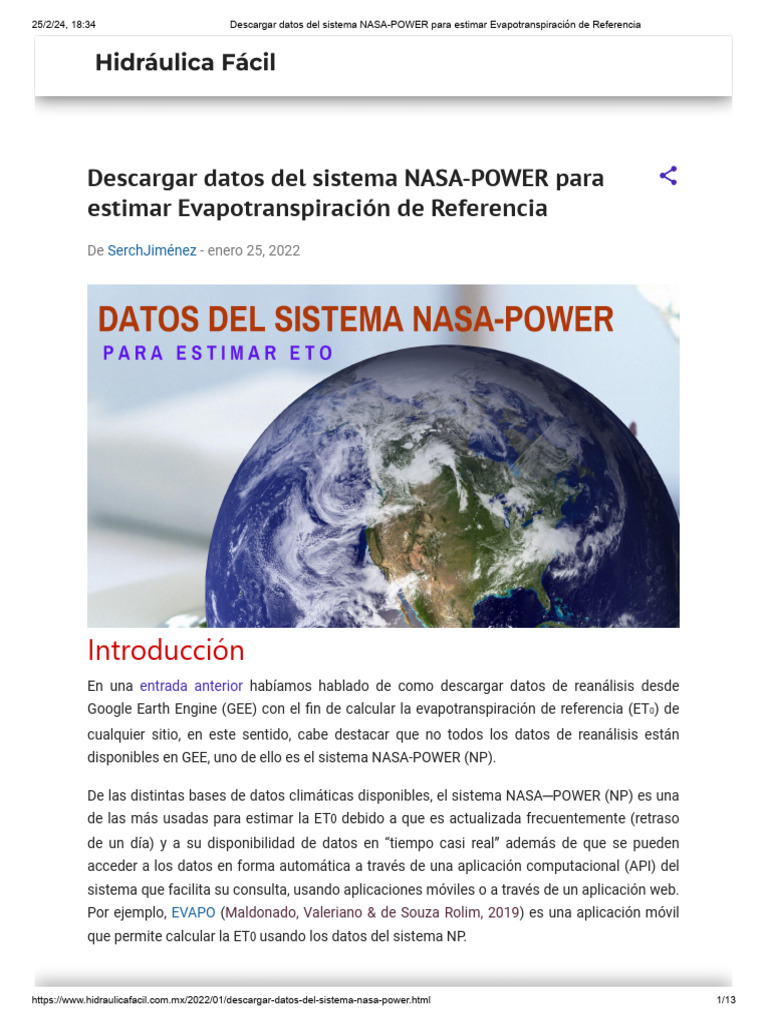 Descargar Datos Del Sistema NASA-POWER para Estimar Evapotranspiración ...