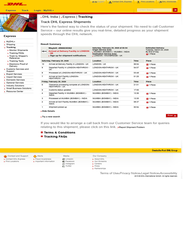 Tracking, Track Parcels, Packages, Shipments DHL Express Tracking | PDF ...