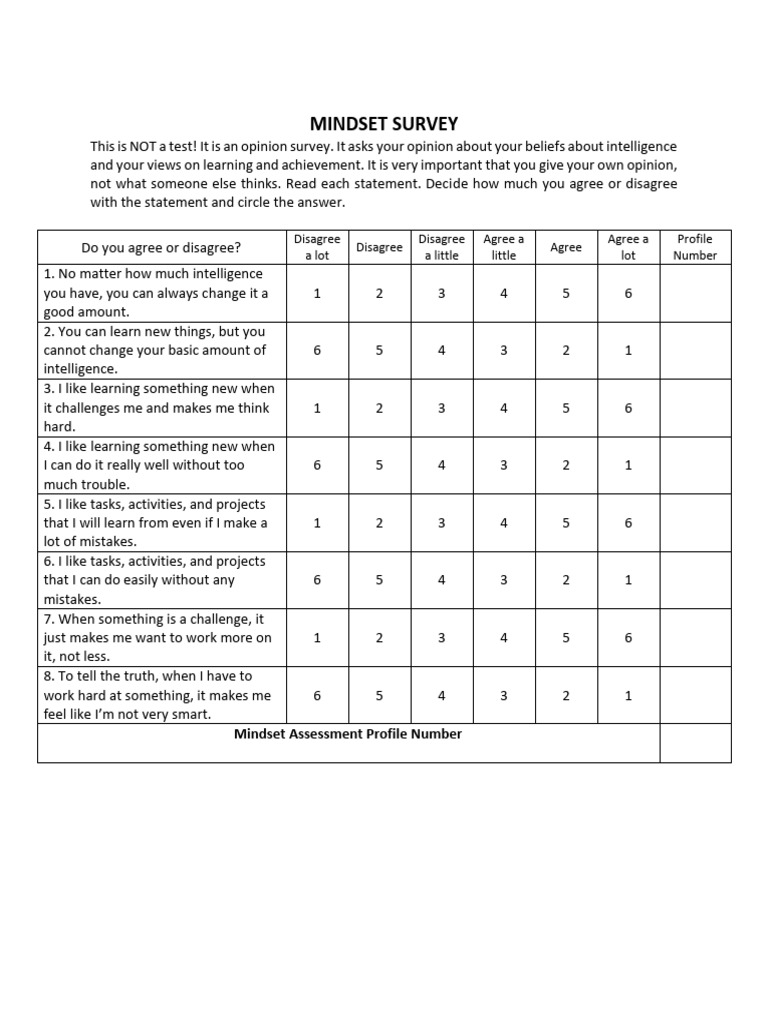 Growth Mindset Assessment | PDF