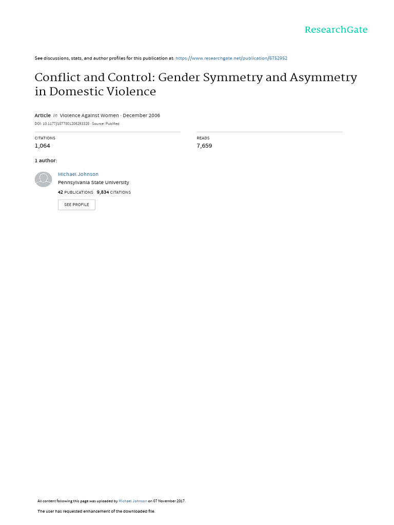 Conflict And Control Gender Symmetry And Asymmetry Pdf Violence