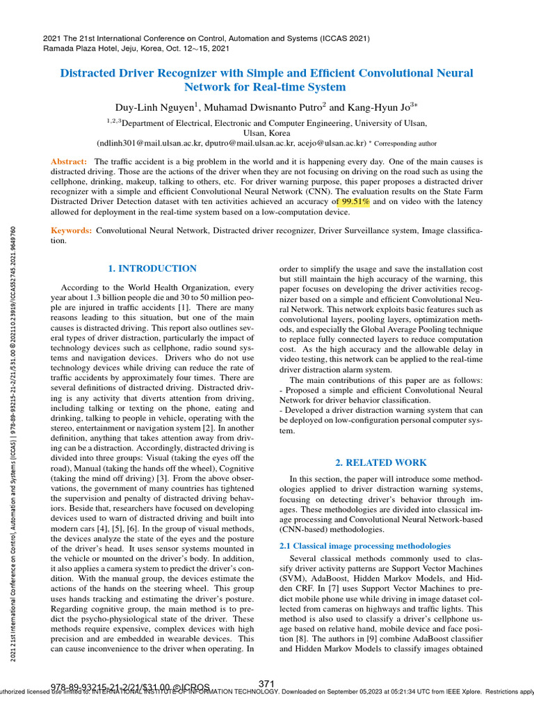 Distracted Driver Recognizer With Simple and Efficient Convolutional Neural Network For Real ...