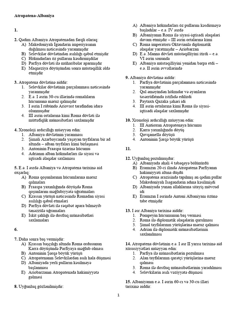Atropatena, Albaniya-20 Sual | PDF