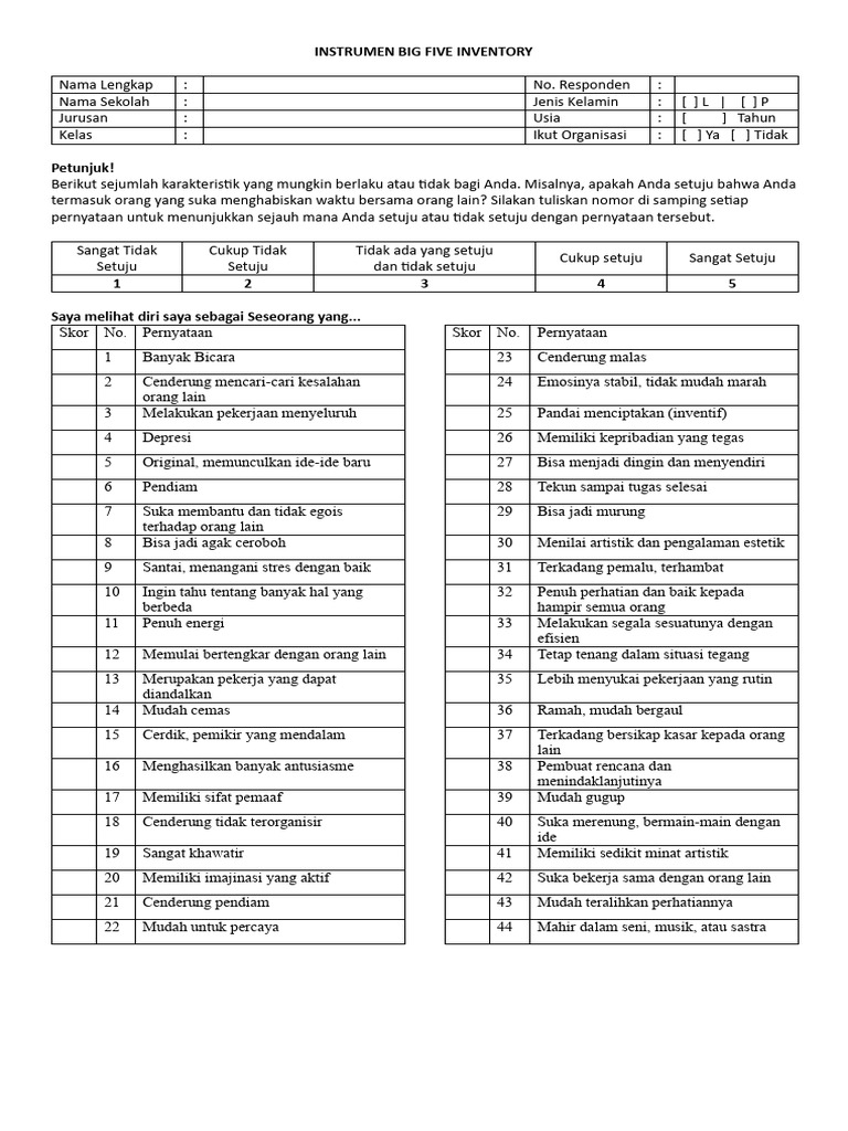 Rev-INSTRUMEN BIG FIVE INVENTORY | PDF