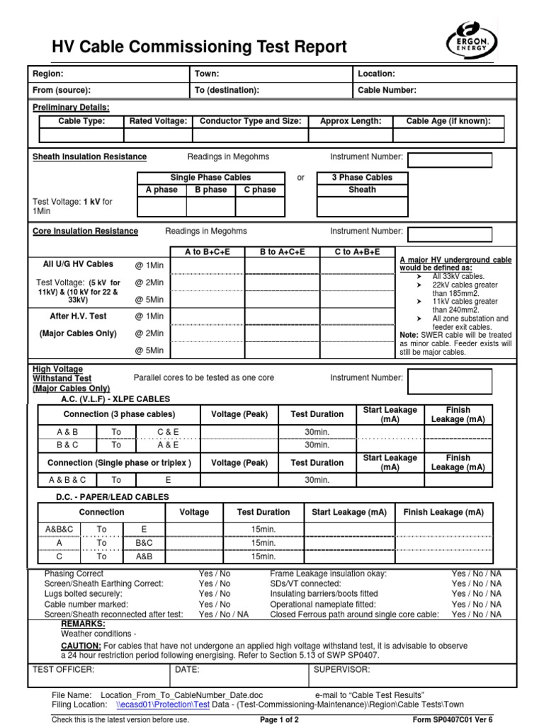 HV Cable Commissioning Test Report | PDF | Cable | Insulator (Electricity)