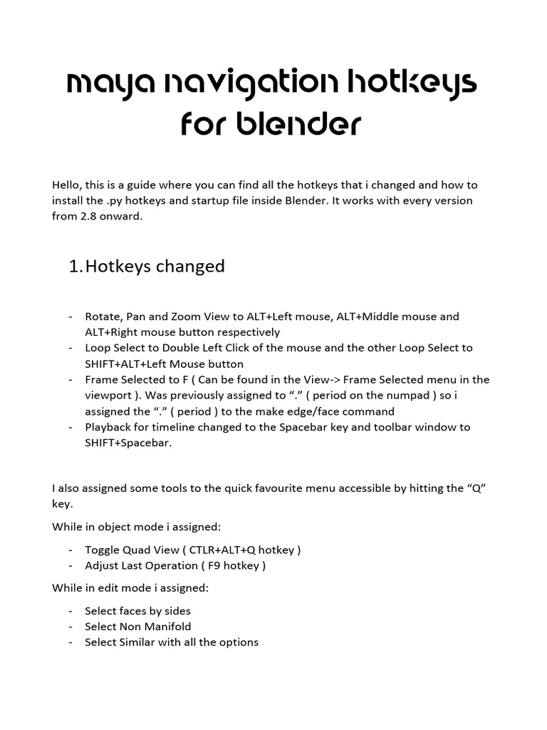 Maya Navigation Hotkeys For Blender - Guide | PDF