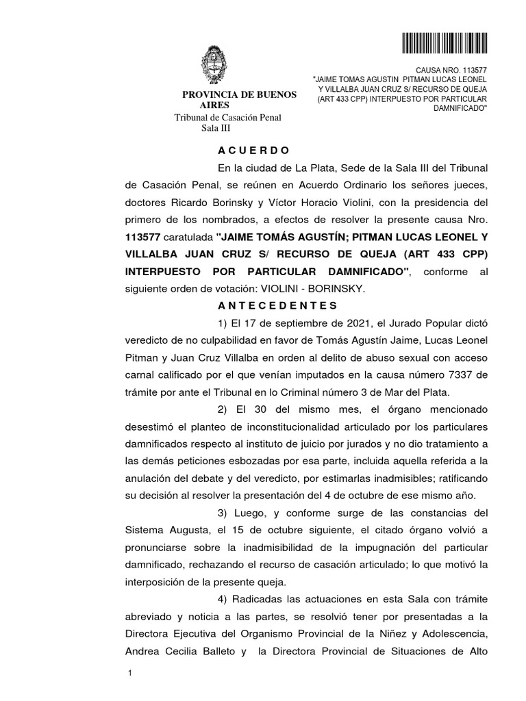 5 Fallo JAIME, PITMAN Y OTRO S - Recurso de Casacion | PDF | Ciencias ...