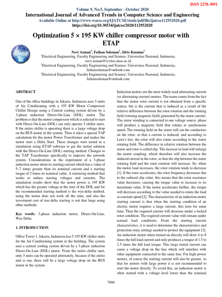 Optimization 5 × 195 KW Chiller Compressor Motor With ETAP | Download ...