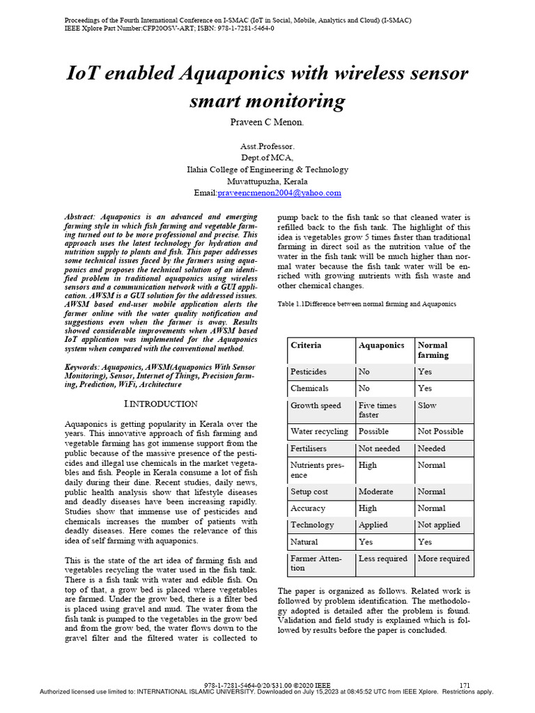Iot Enabled Aquaponics With Wireless Sensor Smart Monitoring Pdf