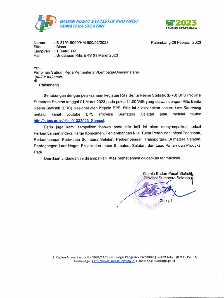 Undangan Rilis BRS 01 Maret 2023 | PDF