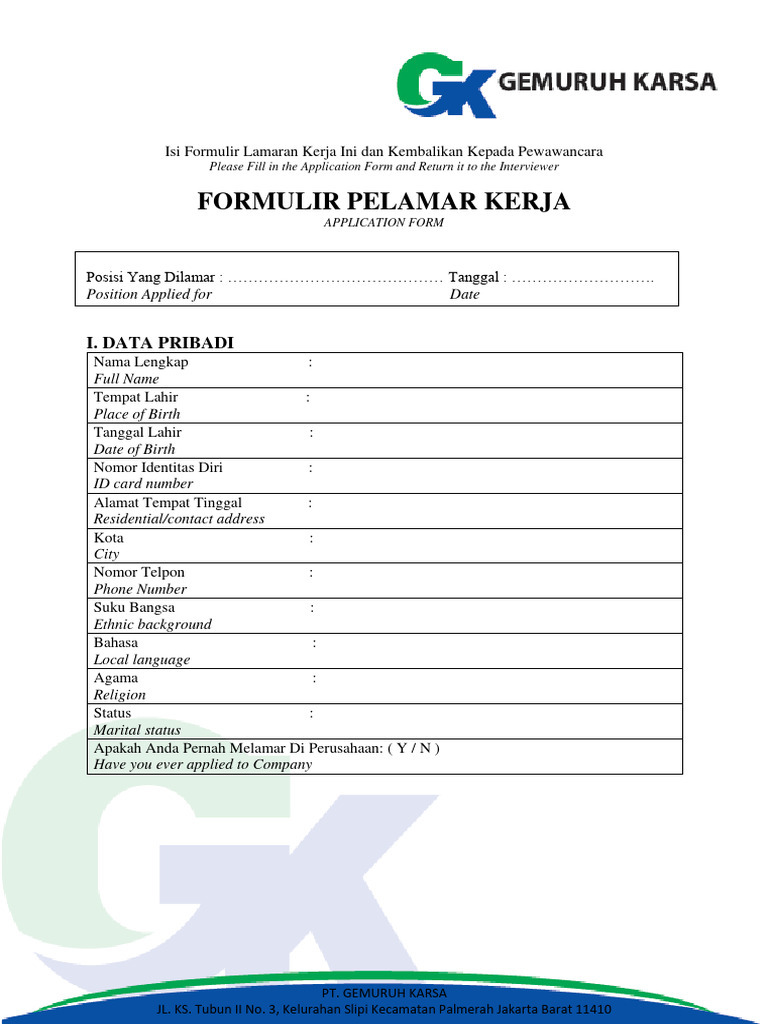 Formulir Pelamar Kerja | PDF