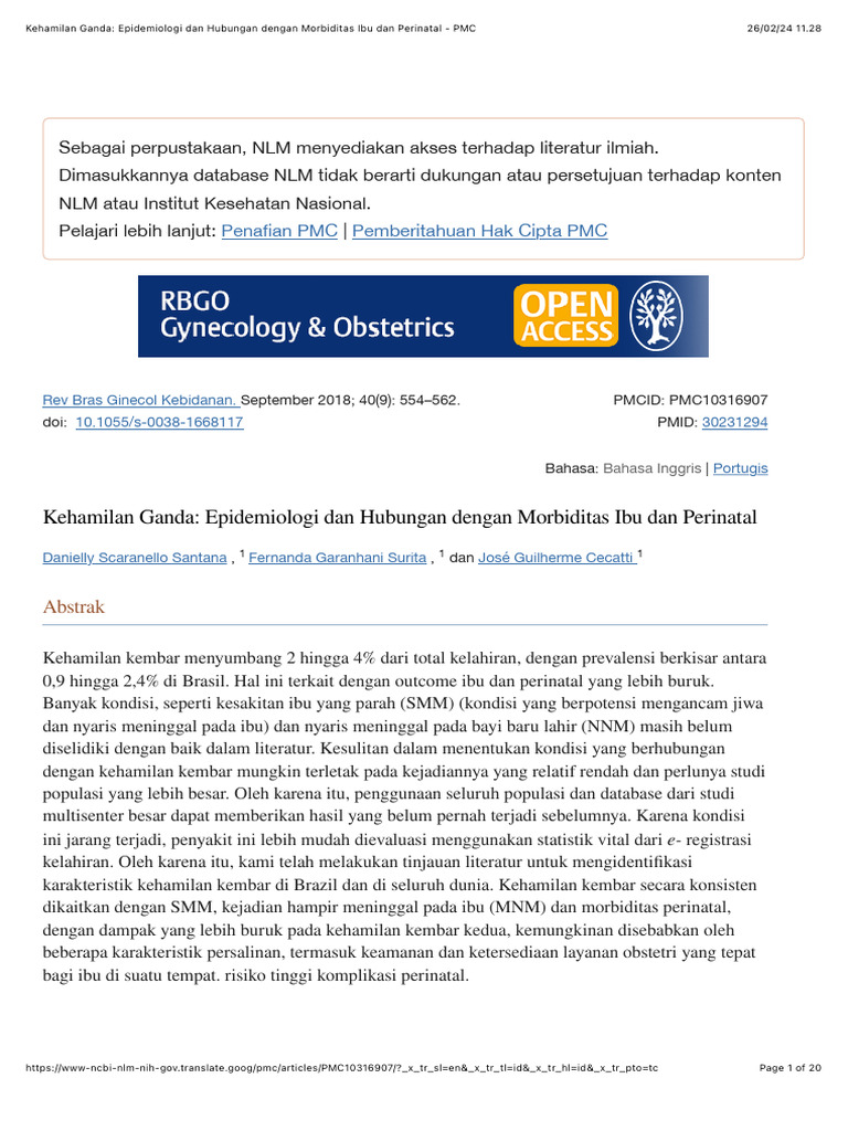 Kehamilan Ganda: Epidemiologi Dan Hubungan Dengan Morbiditas Ibu Dan Perinatal - PMC | PDF