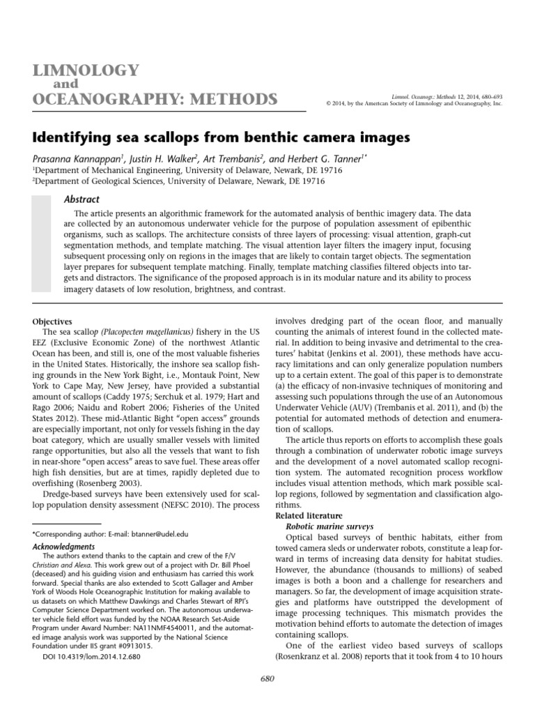 Limnology Ocean Methods - 2014 - Kannappan - Identifying Sea Scallops From Benthic Camera Images ...