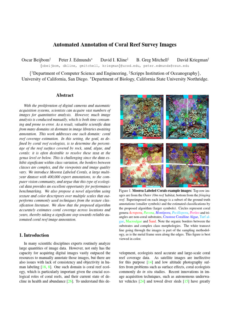 Automated Annotation of Coral Reef Surve | PDF | Cluster Analysis ...
