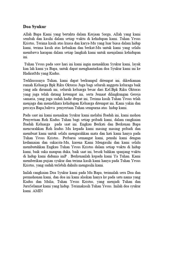 Doa Syukur untuk Keluarga Kristen | PDF