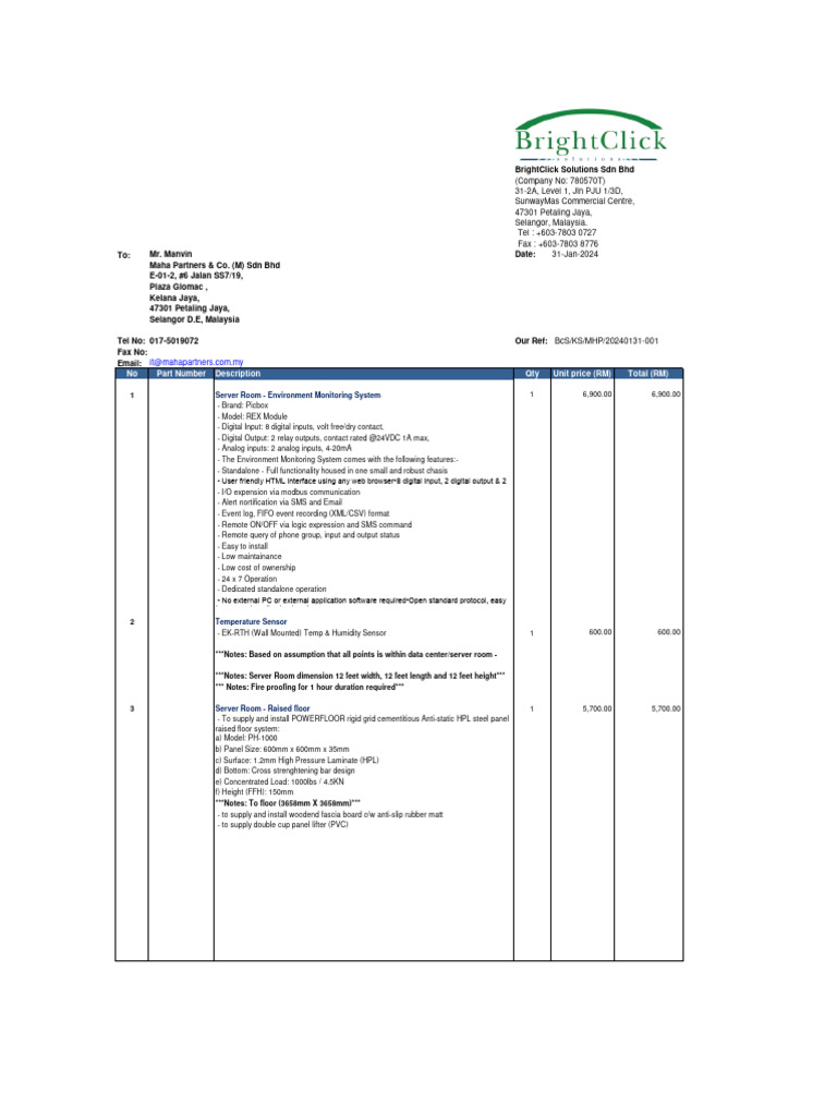 Server Room Solutions Quotation | PDF | Computing | Computer Engineering