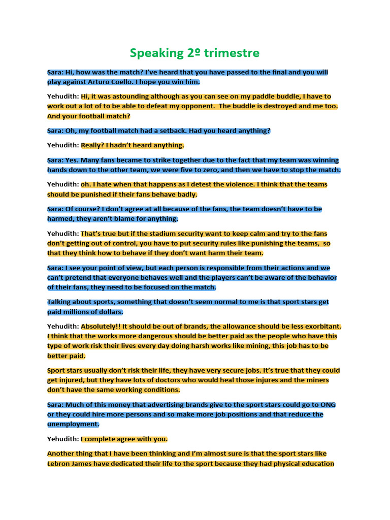 Speaking Segundo Trimestre | PDF