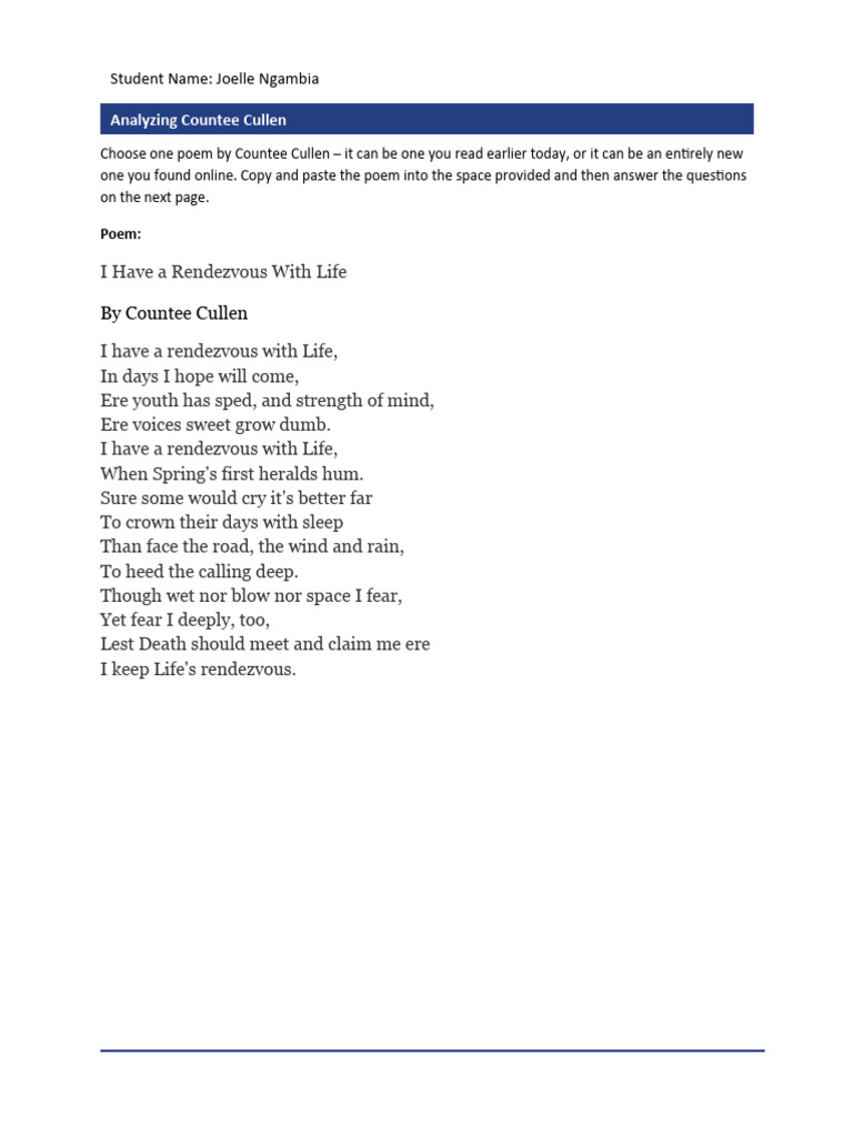 Analyzing Countee Cullen | PDF