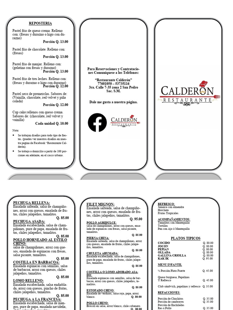 Menù Calderòn 2023 Actualizado | PDF | ensalada | Salsa