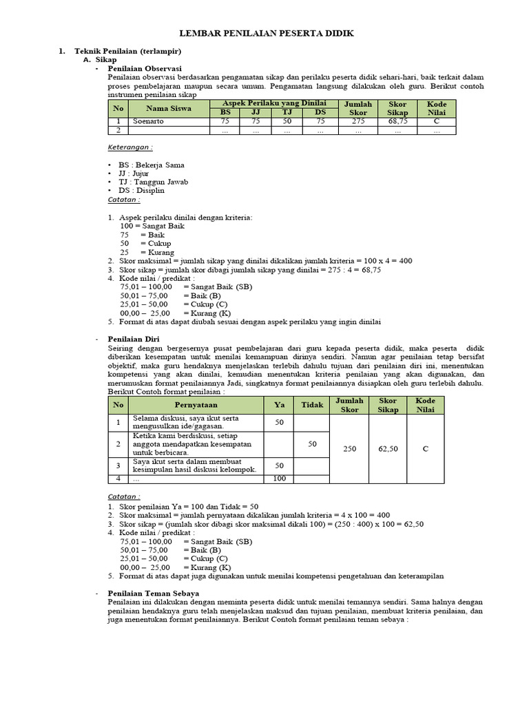 RPP - Lembar Penilaian Peserta Didik | PDF