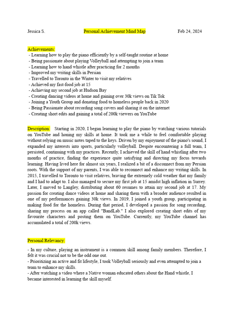 Personal Achievements Reflection | PDF | Learning | Public Speaking