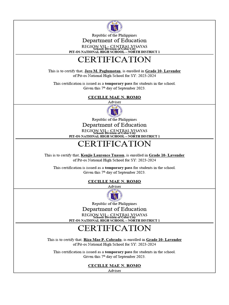 Students Certification | PDF | Philippines | Public Administration